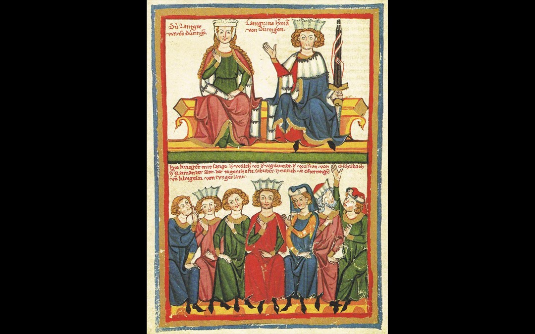 Klingsor von Ungarland, Miniatur des Codex Manesse: Das zweigeteilte ...